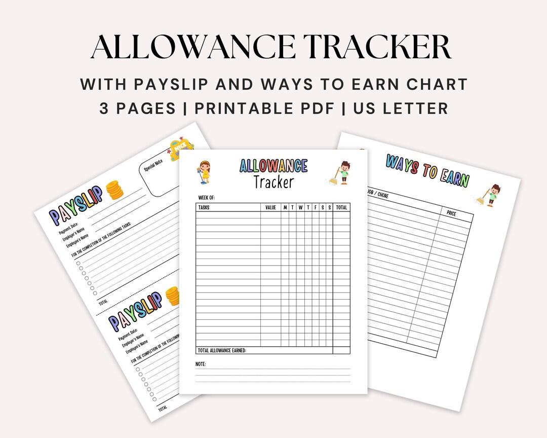Allowance Tracker, Allowance Chart for Kids, Kids Pay Tracker, Kids ...