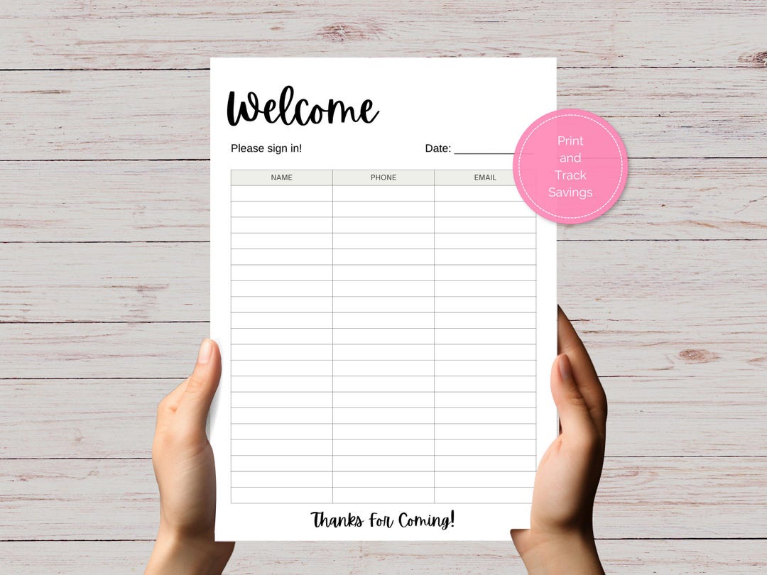 Sign in Sheet Printable, Printable Welcome Sign in Sheet, Printable ...