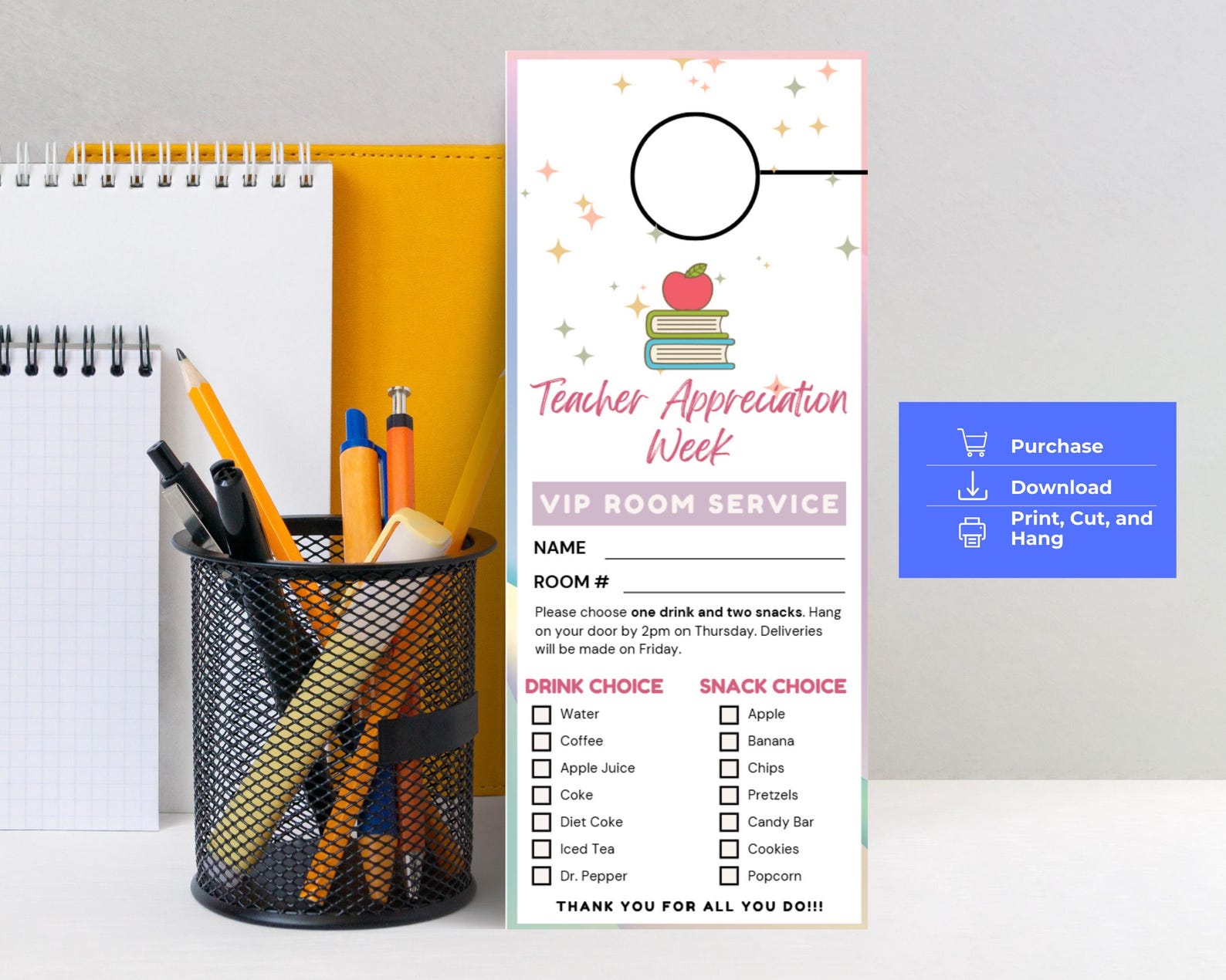 Teacher Appreciation Door Hanger, Teacher Appreciation Week Printable ...