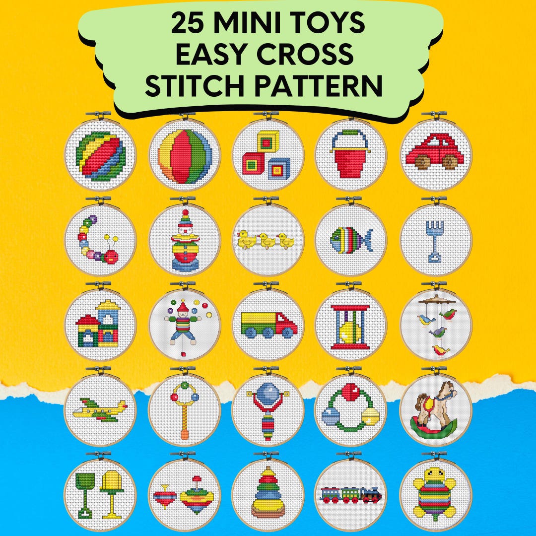 Bundle Toys Cross Stitch Pattern , Set of 25 Mini Easy Kid Toys Cross ...