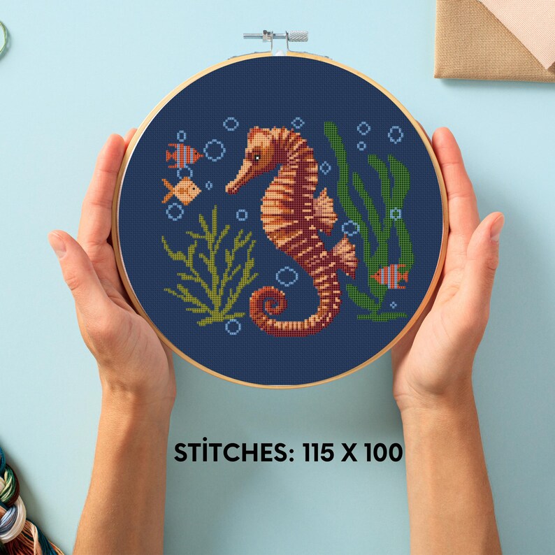 Tropical Seahorse Cross Stitch Pattern | Bubbles, Fish and Ocean Vibes ...