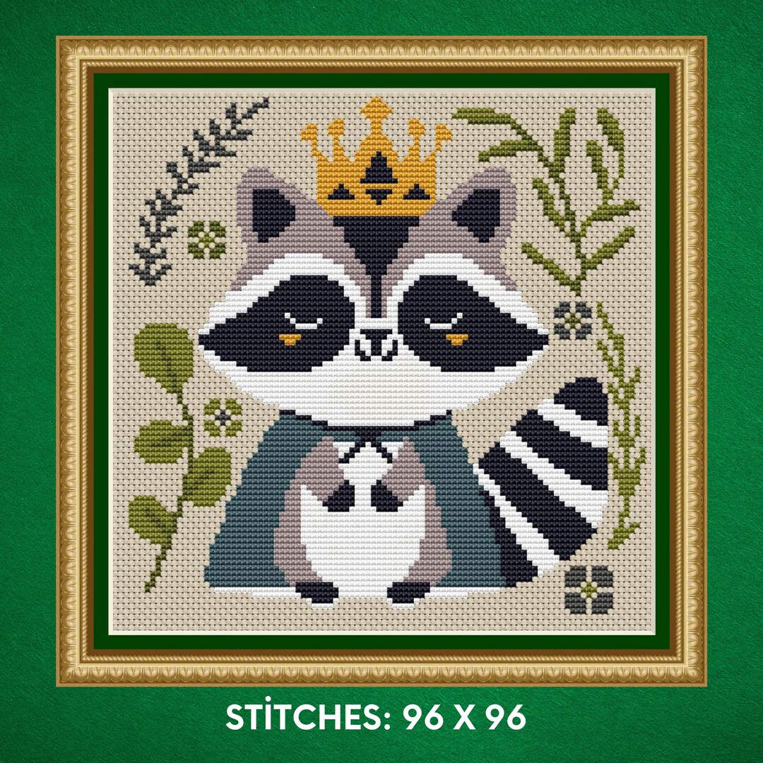 Raccoon Cross Stitch Pattern | Green Branches and Nature Inspired ...
