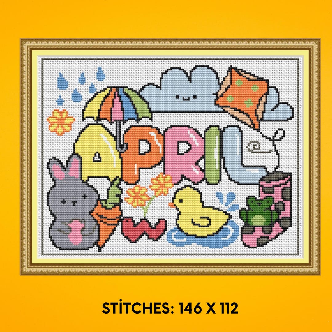 April Cross Stitch Pattern | Spring Flowers, Rain Showers and Cross ...