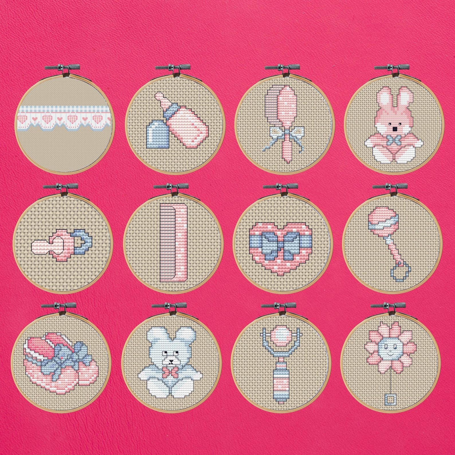 Bundle Baby Stuff Cross Stitch Pattern , Set of 12 Mini Baby Cross ...