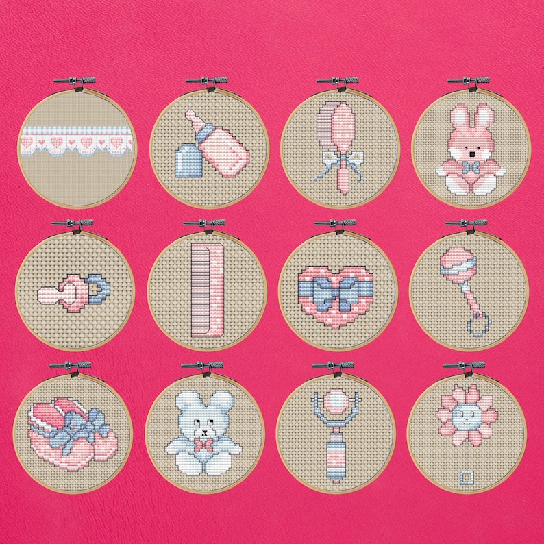 Bundle Baby Stuff Cross Stitch Pattern , Set of 12 Mini Baby Cross ...