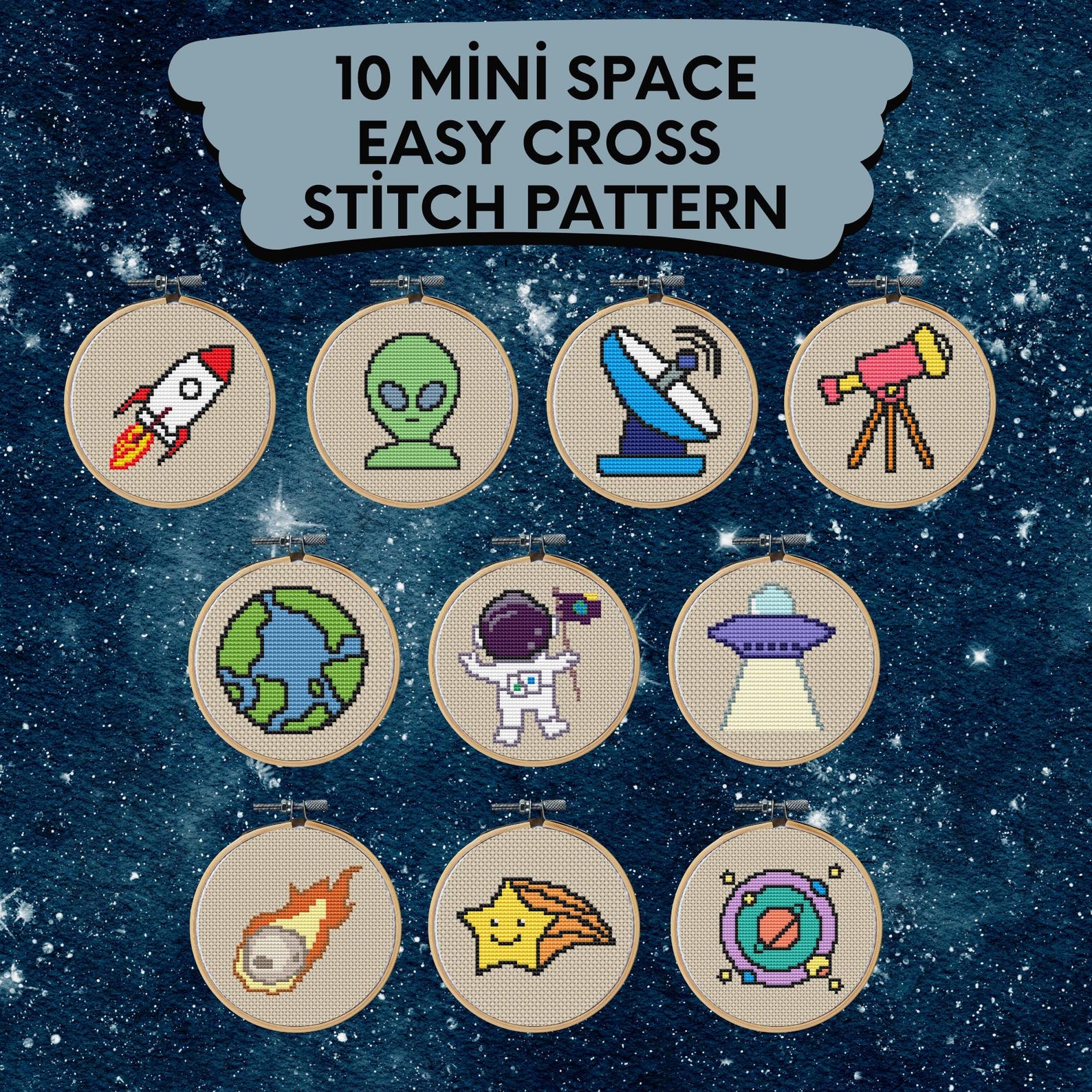 Space Cross Stitch Patterns , 10 Mini Size Easy Space Cross Stitch ...