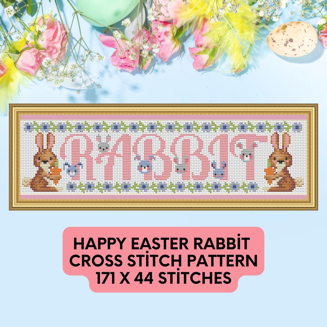 Rabbits Word Cross Stitch Pattern ,rabbit Easter Cross Stitch Pattern ...