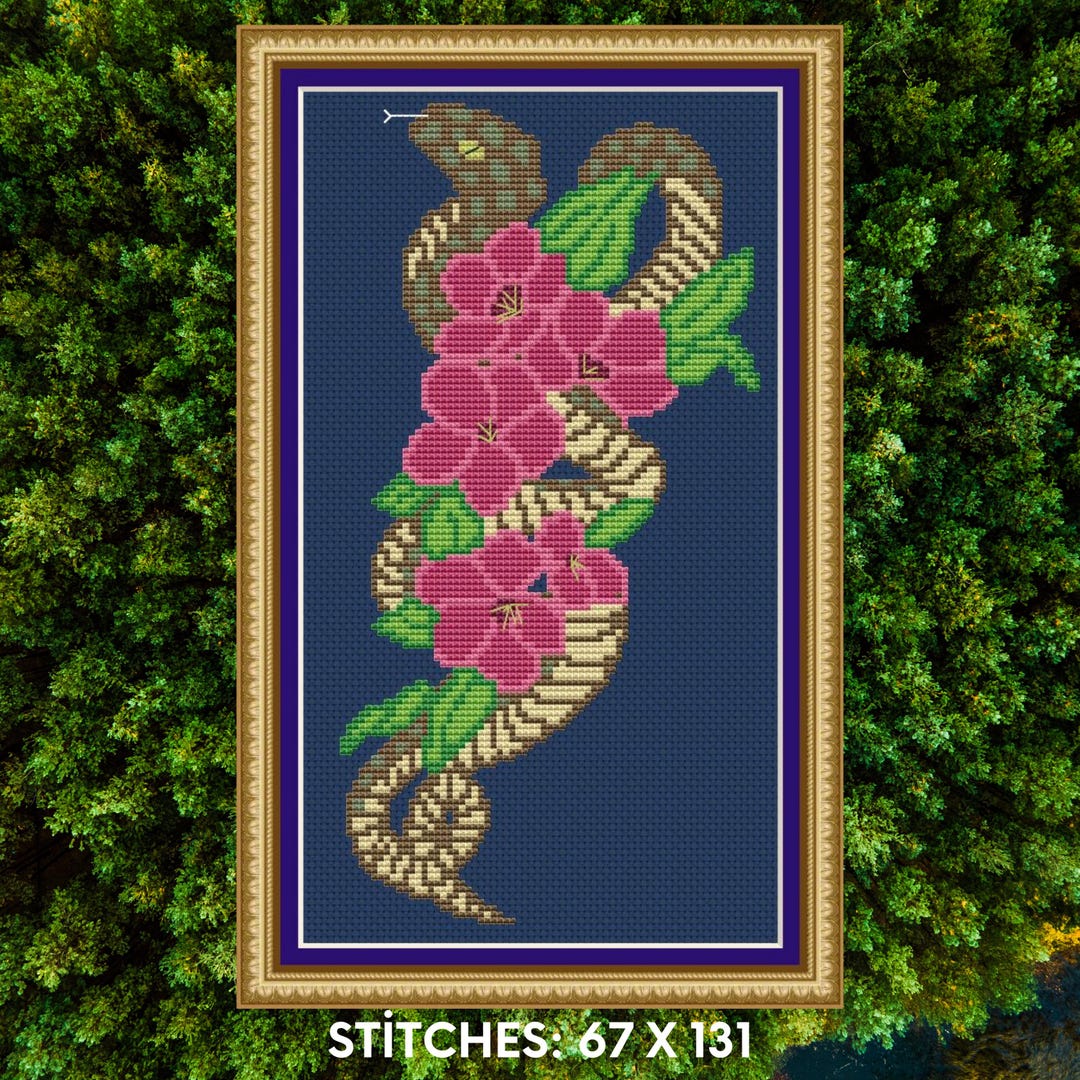 Floral Snake Cross Stitch Pattern , Snake Cross Stitch Pattern , Floral ...