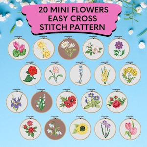 Flowers Cross Stitch Patterns Bundle , 20 Mini Easy Flowers Cross ...