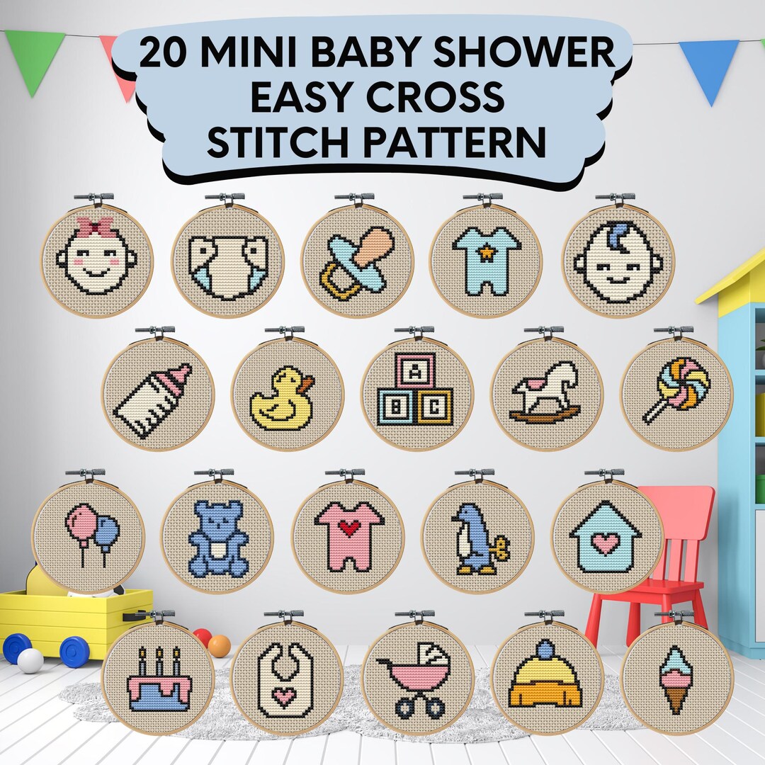 Baby Shower Cross Stitch Patterns , 20 Mini Tiny Easy Baby Shower ...