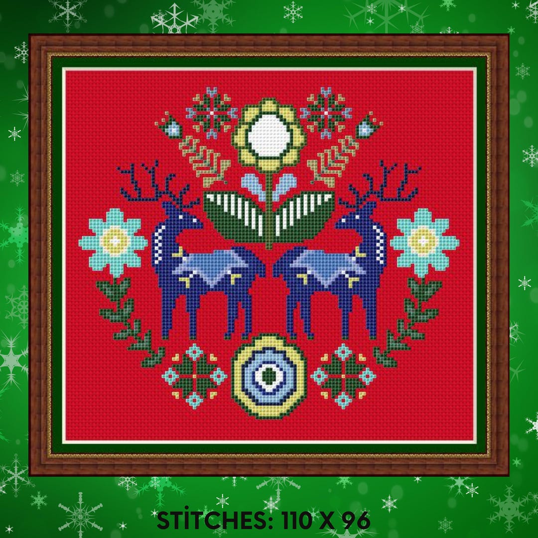 Folk Art Christmas Cross Stitch Pattern , Folk Art Cross Stitch ...