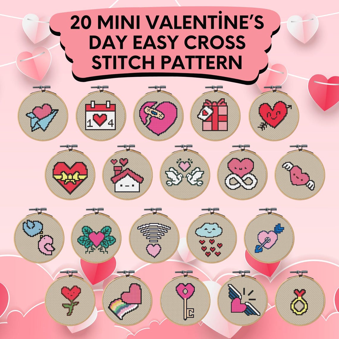 Valentine's Day Cross Stitch Patterns Bundle , 20 Mini Easy Valentines ...