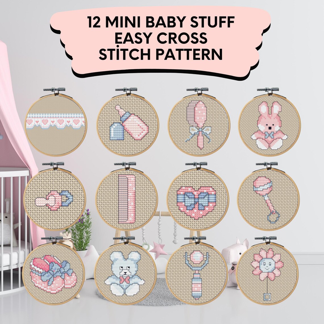 Bundle Baby Stuff Cross Stitch Pattern , Set of 12 Mini Baby Cross ...