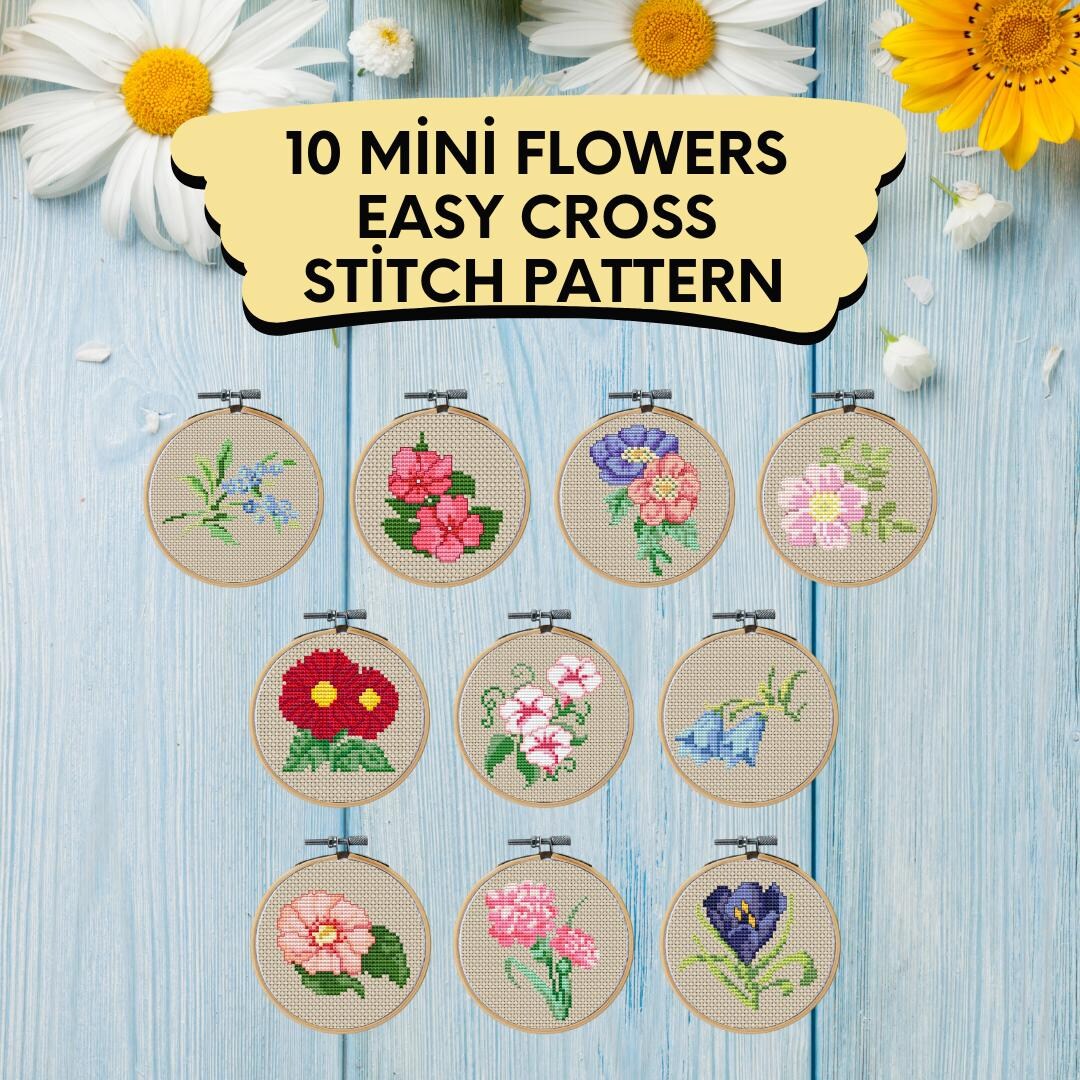 Flowers Cross Stitch Patterns , 10 Mini Size Easy Flowers Cross Stitch ...