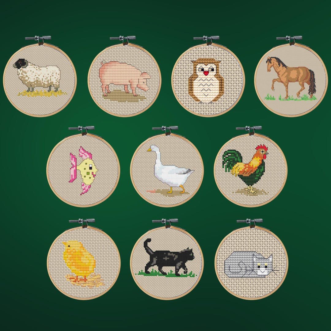 Animals Cross Stitch Patterns Bundle , 10 Mini Size Easy Animals Cross ...