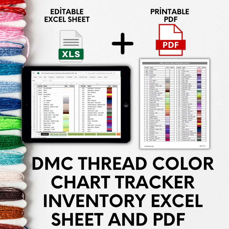 DMC Thread Color Chart Tracker Inventory Spreadsheet , Printable DMC ...
