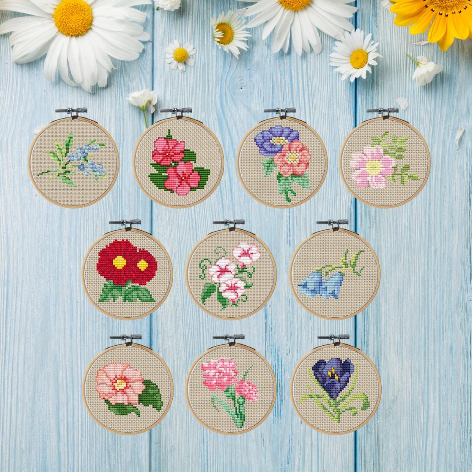 Flowers Cross Stitch Patterns , 10 Mini Size Easy Flowers Cross Stitch ...