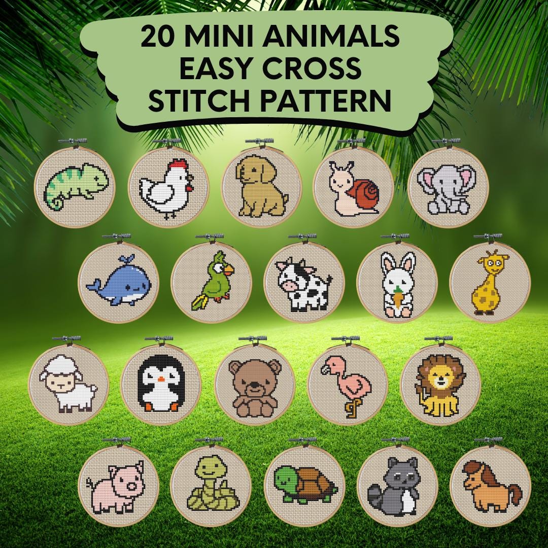 Animals Cross Stitch Patterns Bundle , 20 Mini Size Easy Animals Cross ...
