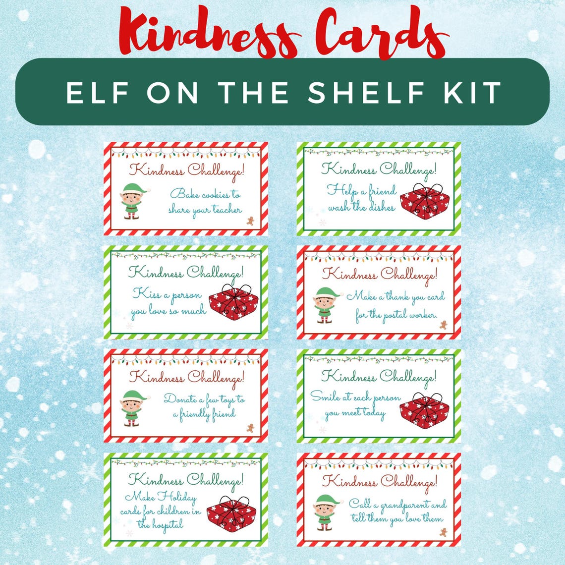 Elf on the Shelf Kindness, Elf on the Shelf Daily Cards, Elf on the ...