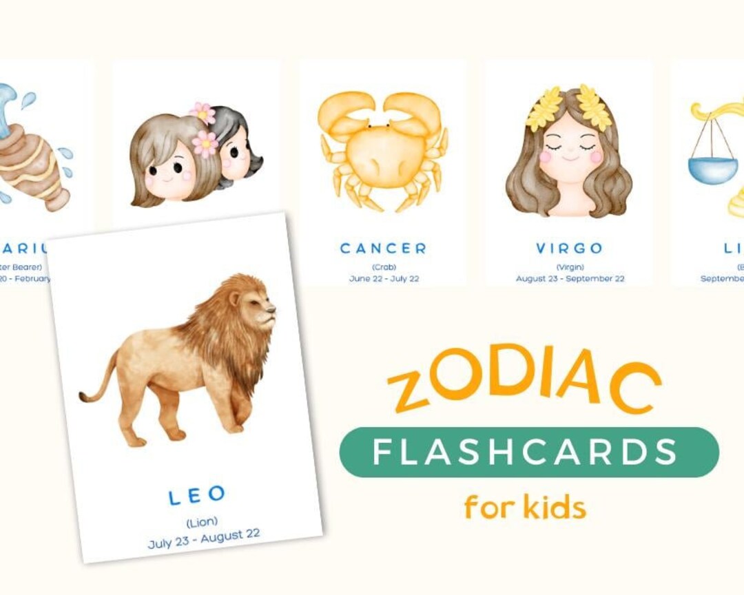 Zodiac Flashcards, Flashcards for Kids, Printable Flash Cards, Flash ...
