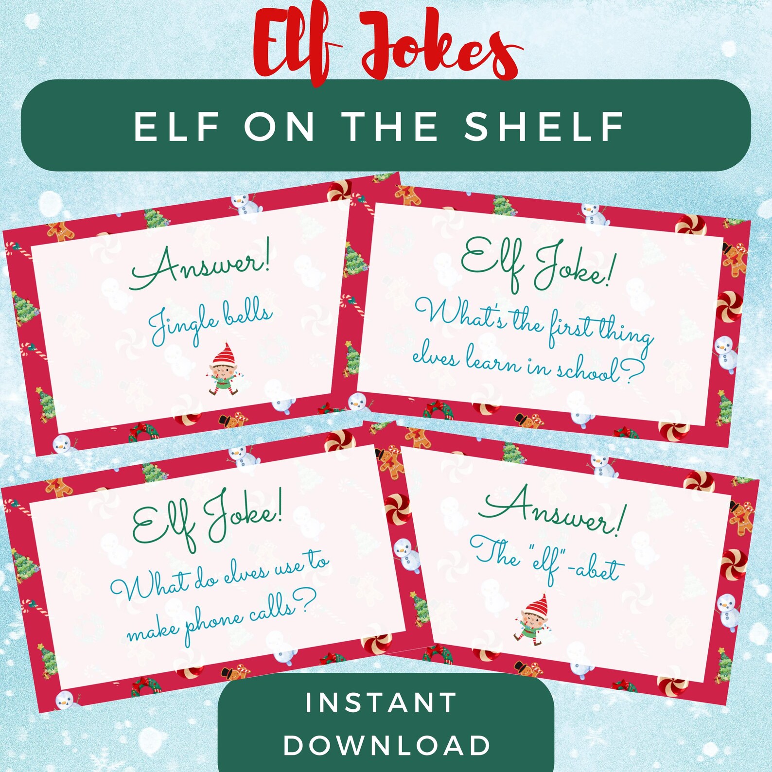 Elf Jokes, Lunchbox Jokes, Elf on the Shelf Daily Cards, Elf on the ...