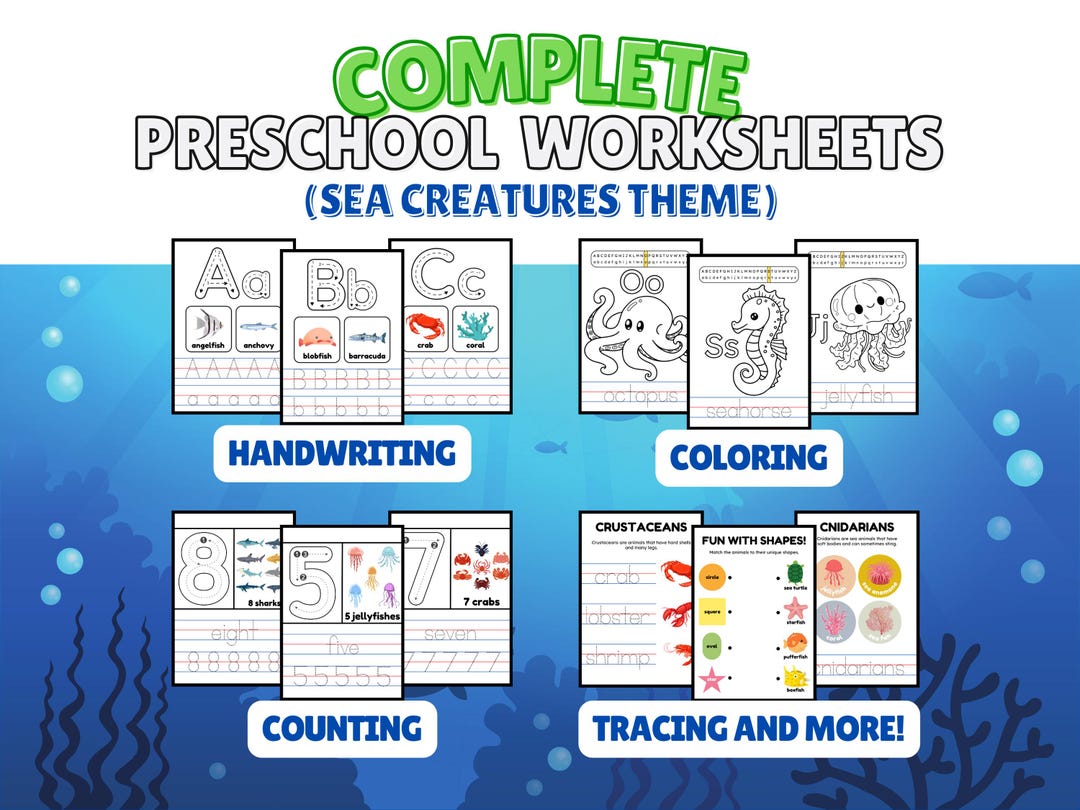 Complete Preschool Worksheets sea Creatures Theme Pre K Curriculum ...