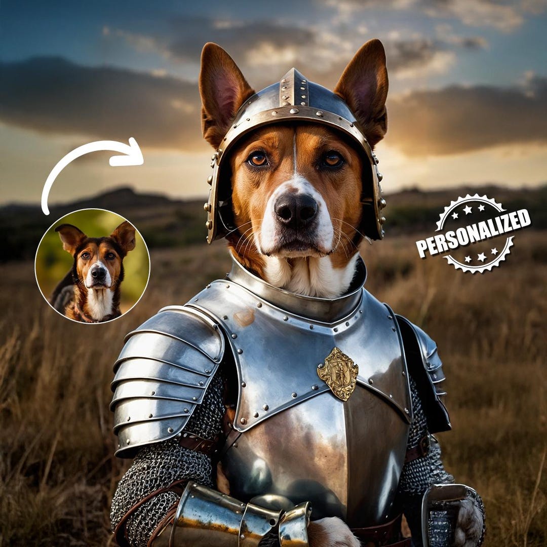 Custom Knight Dog Portrait, Pet Lovers Gift, Medieval Armor Dog ...
