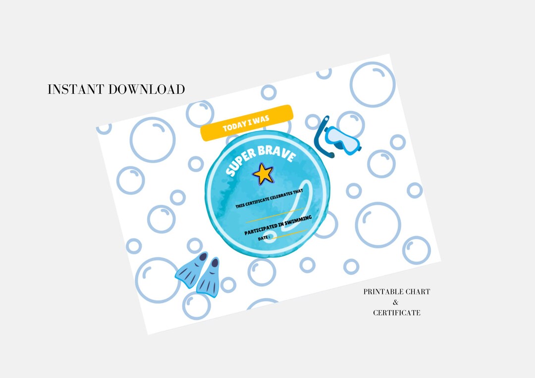Childrens Printable Super Brave Swimming Certificate. - Etsy