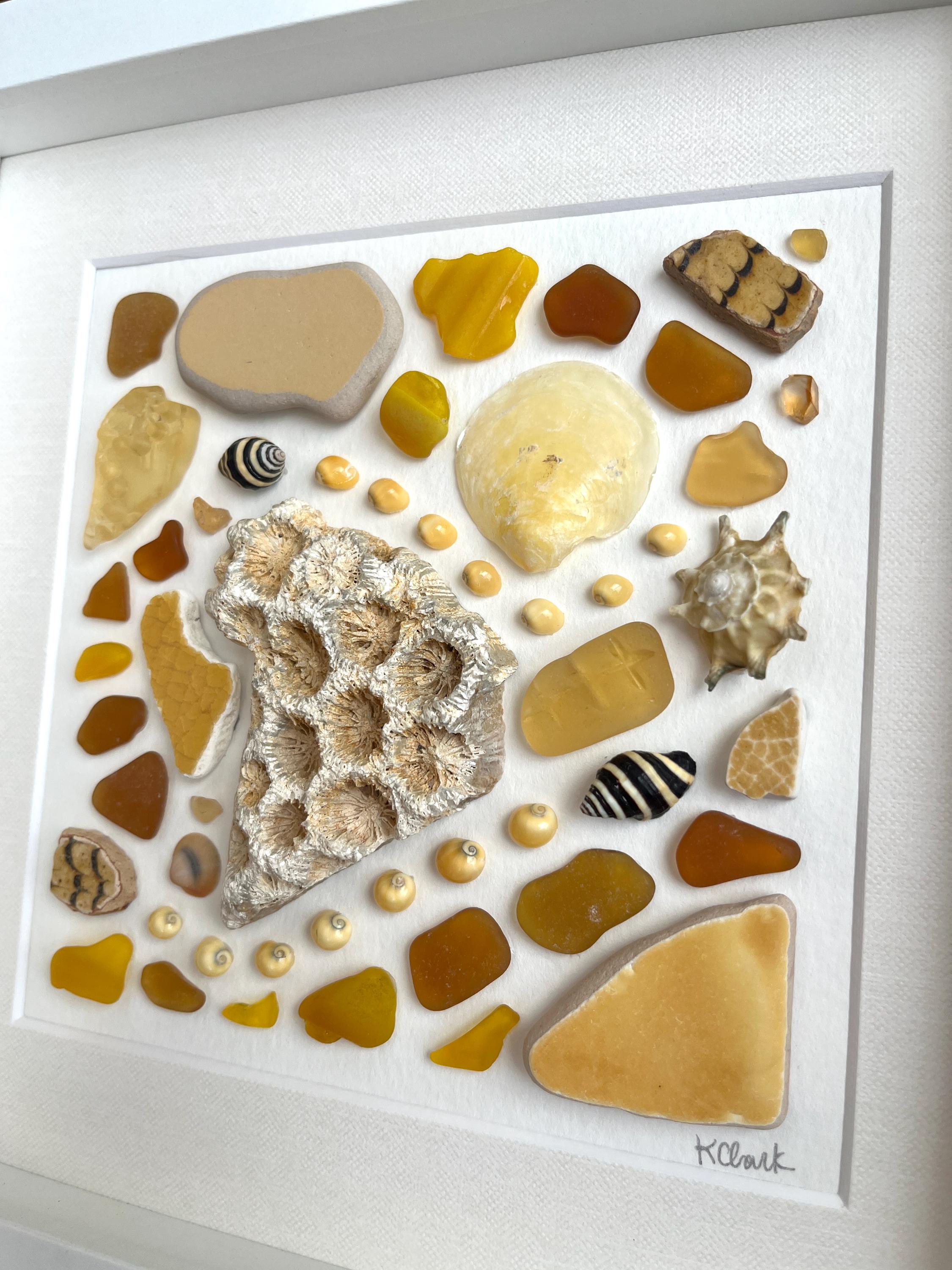 Honeycomb Home ~ Framed Sea Glass Art ~ Genuine Sea Glass, Sea Pottery ...