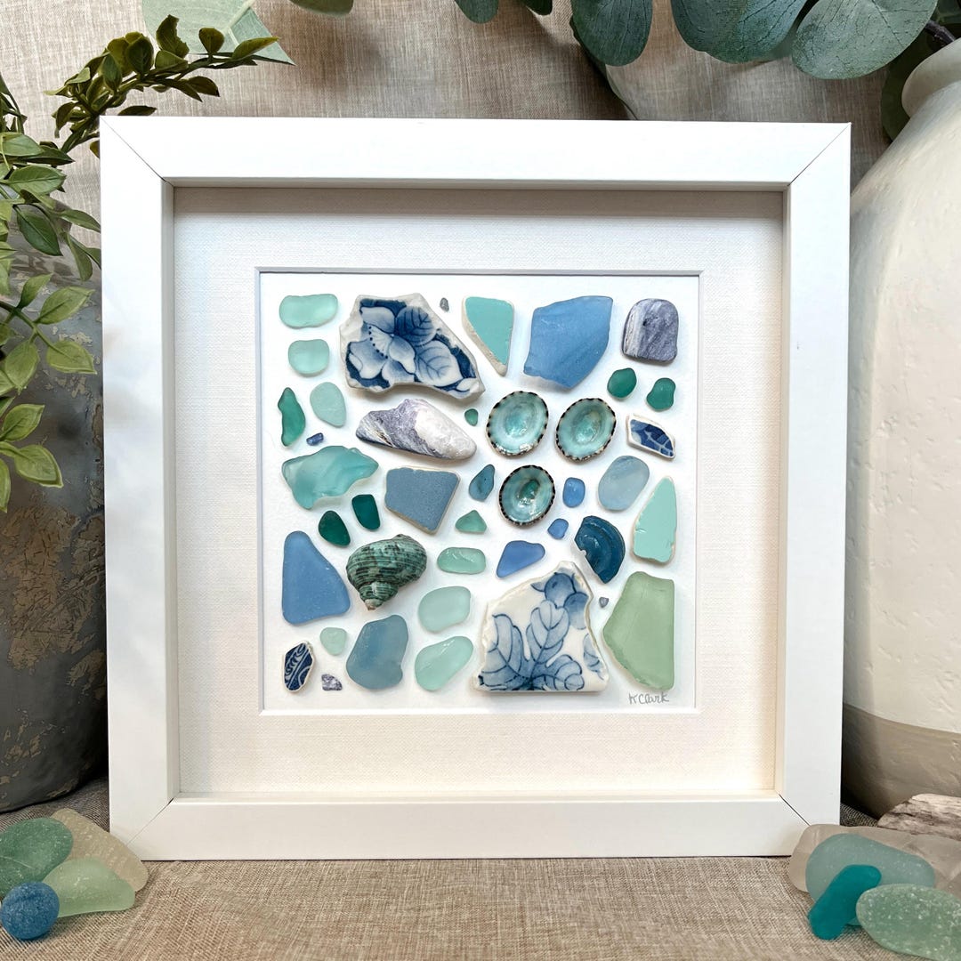 Calypso Island ~ Framed Sea Glass Art ~ Genuine Sea Glass, Sea Pottery ...