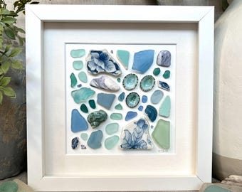 Ocean’s Heartbeat ~ Framed Sea Glass Art ~ Genuine Sea Glass, Sea ...
