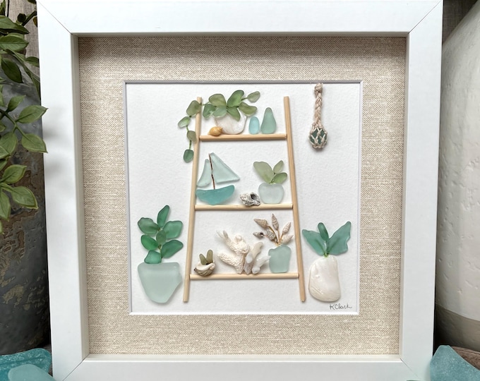 Beach House Shelves ~ Framed Sea Glass Art ~ Genuine Sea Glass ...
