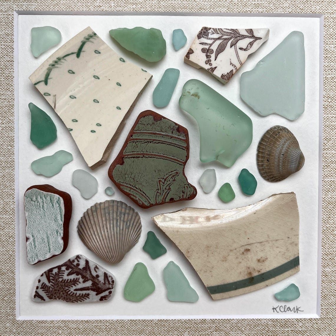 Ancient Garden Framed Sea Glass Art Genuine Sea Glass, Sea Pottery ...