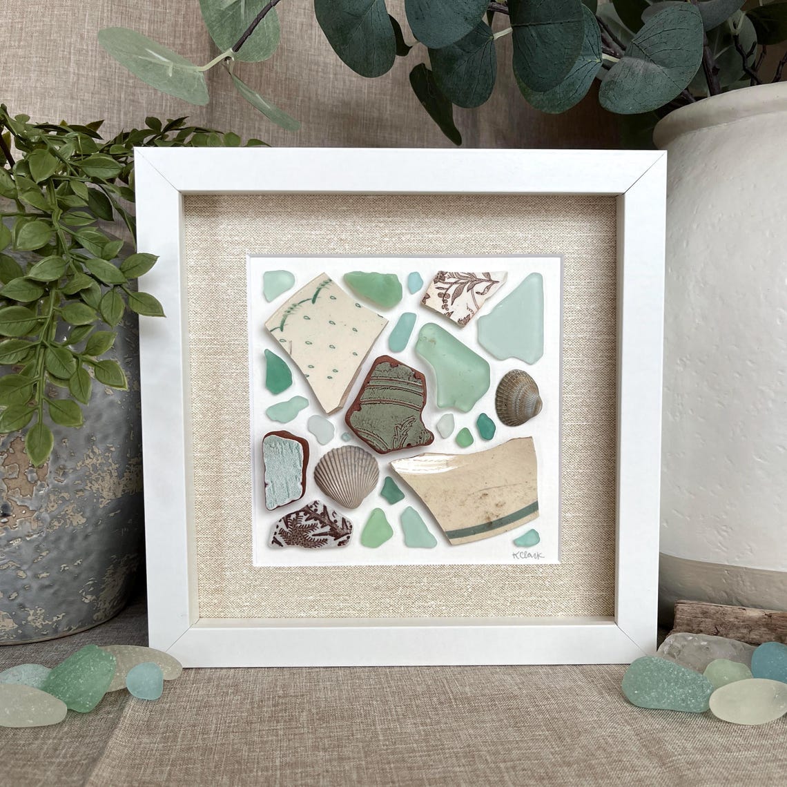 Ancient Garden Framed Sea Glass Art Genuine Sea Glass, Sea Pottery ...