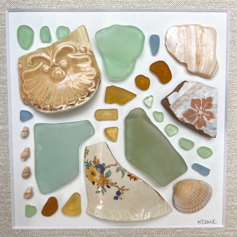Golden Coast ~ Framed Sea Glass Art ~ Genuine Sea Glass, Sea Pottery ...