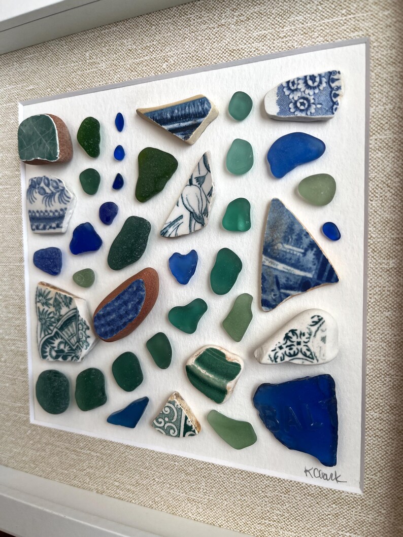 Oceans Heartbeat Framed Sea Glass Art Genuine Sea Glass, Sea Pottery ...