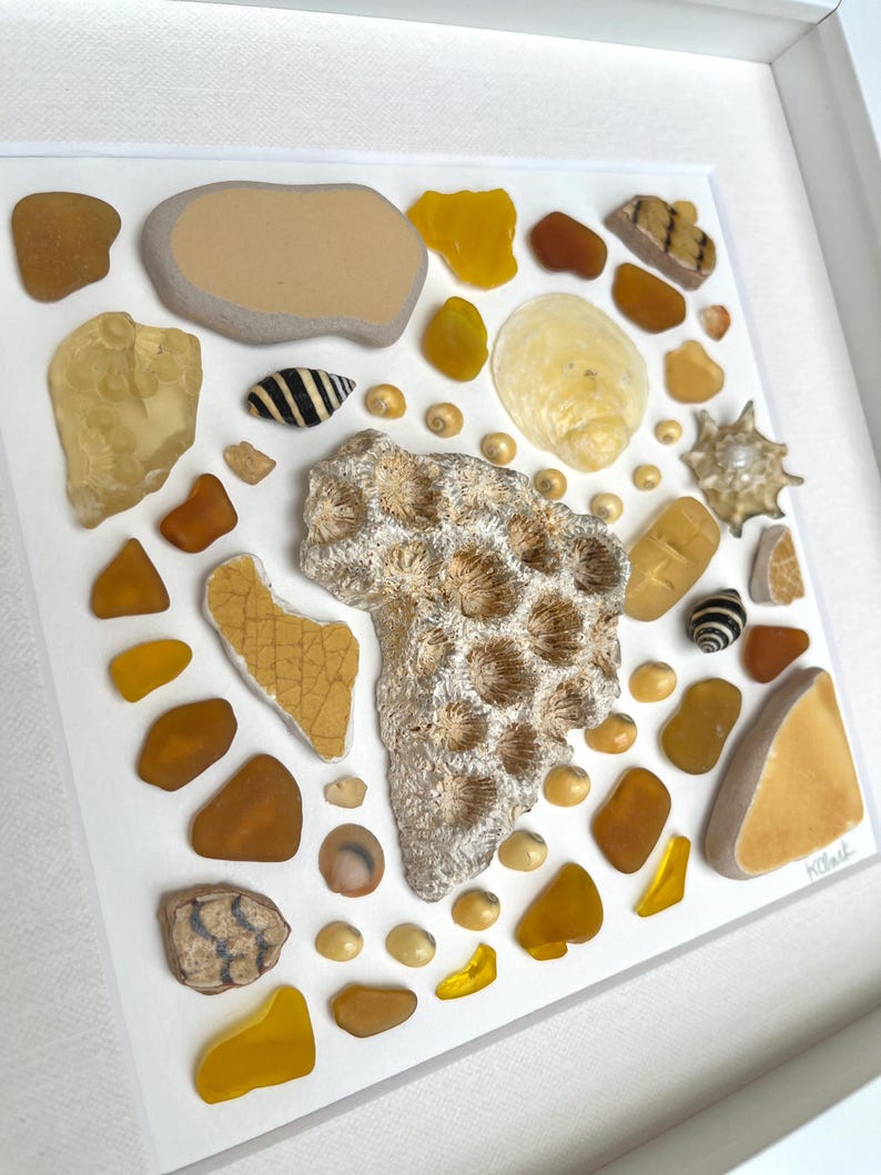 Honeycomb Home ~ Framed Sea Glass Art ~ Genuine Sea Glass, Sea Pottery ...