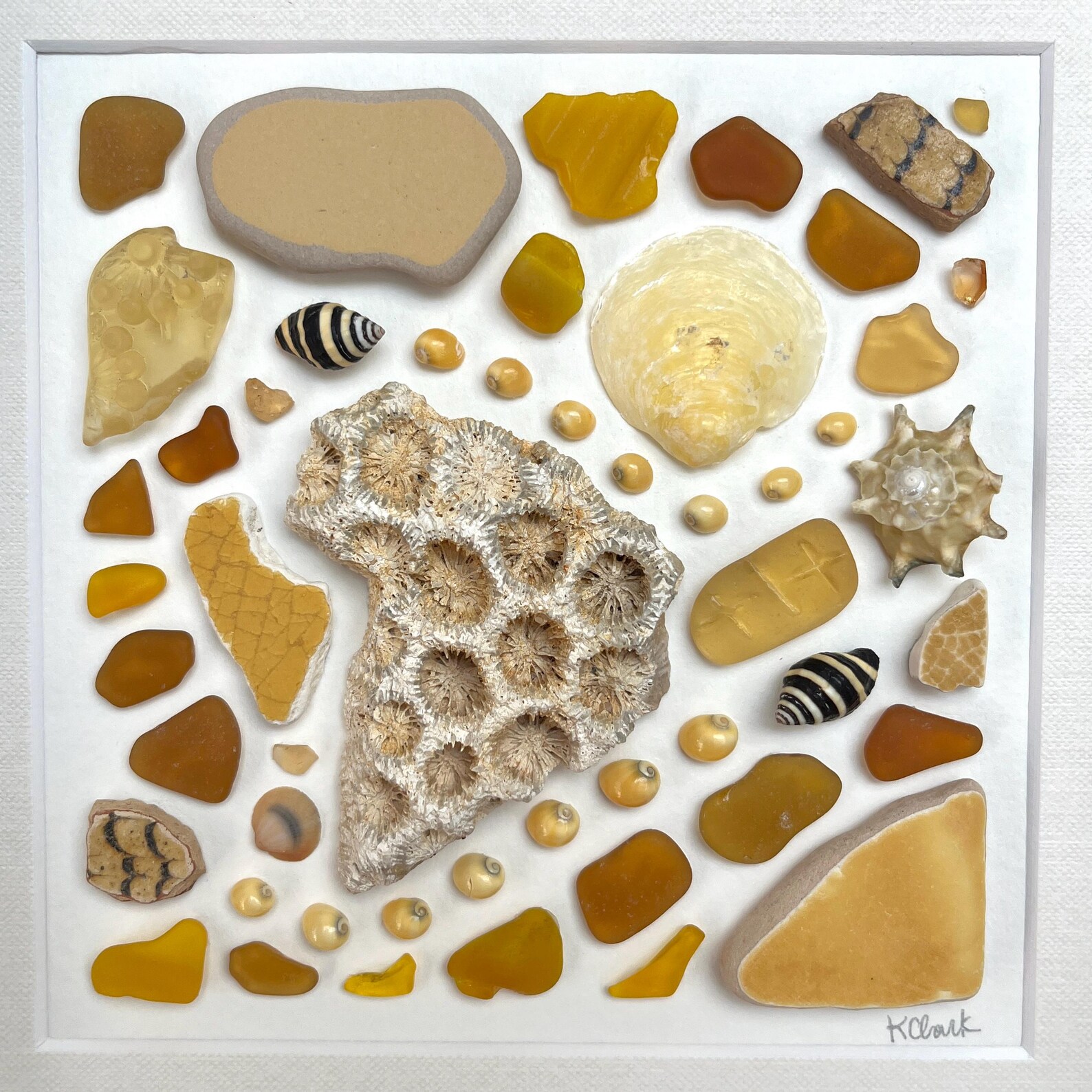 Honeycomb Home ~ Framed Sea Glass Art ~ Genuine Sea Glass, Sea Pottery ...