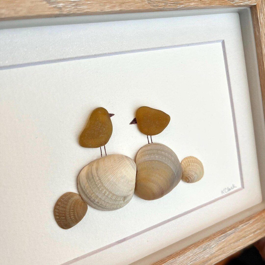 Amber Birds ~ Framed Sea Glass Bird Art ~ Genuine Sea Glass, Seashells ...