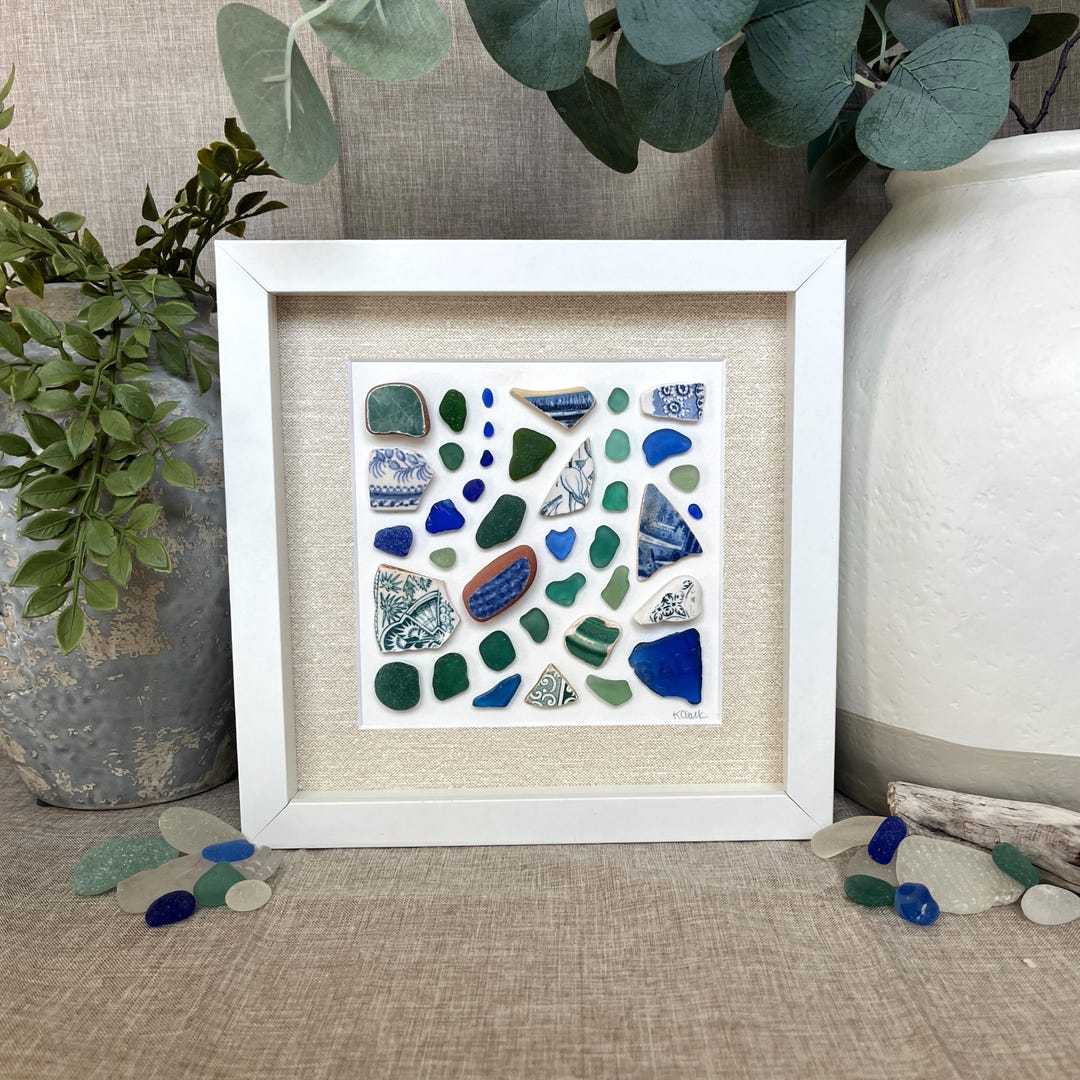 Oceans Heartbeat Framed Sea Glass Art Genuine Sea Glass, Sea Pottery ...