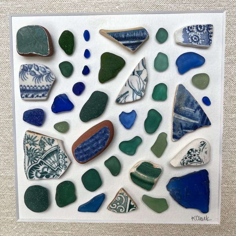 Oceans Heartbeat Framed Sea Glass Art Genuine Sea Glass, Sea Pottery ...