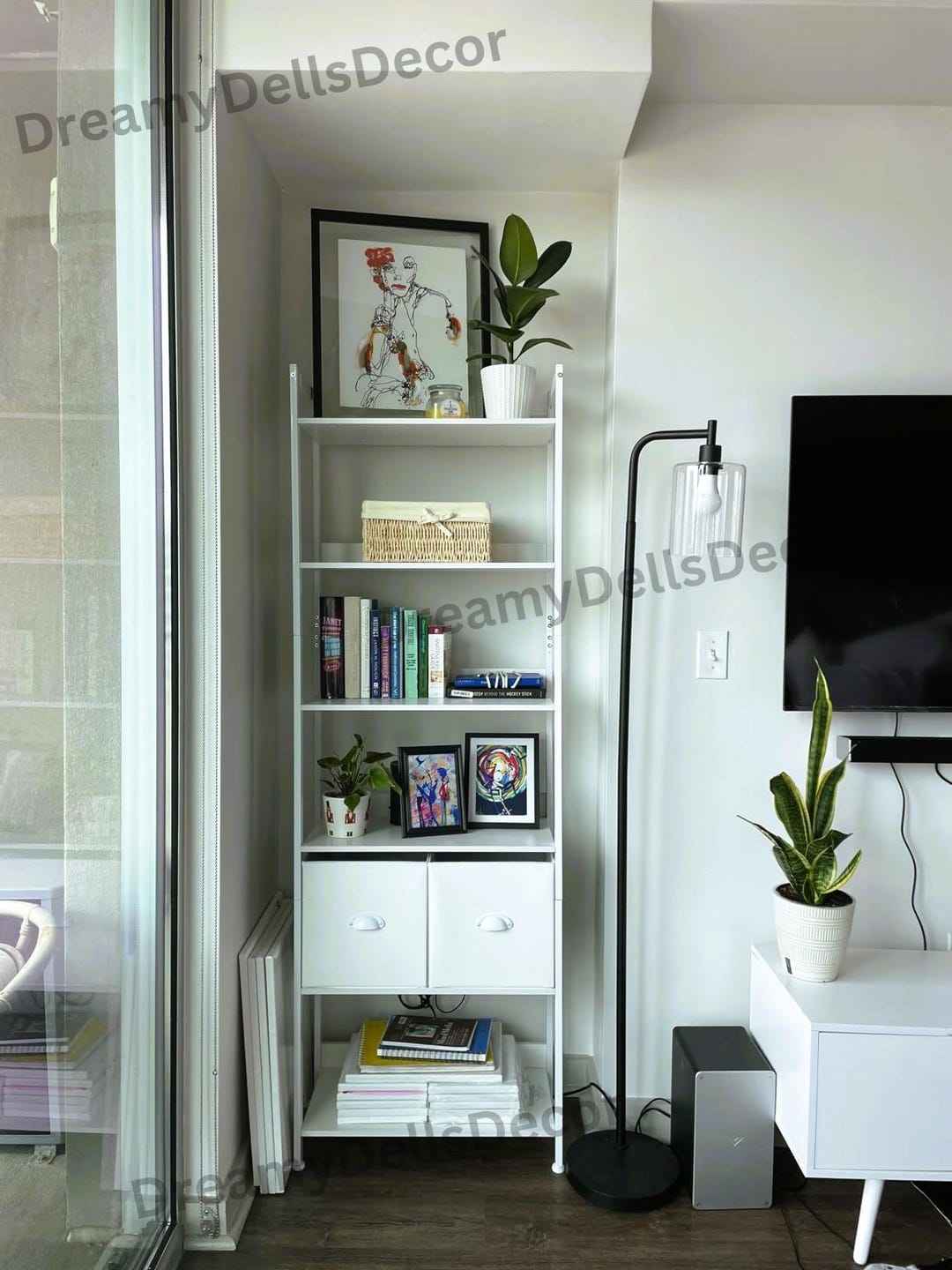 Multi Tiers Wood & Metal Tall Book Shelves With 2 Drawers Storage ...