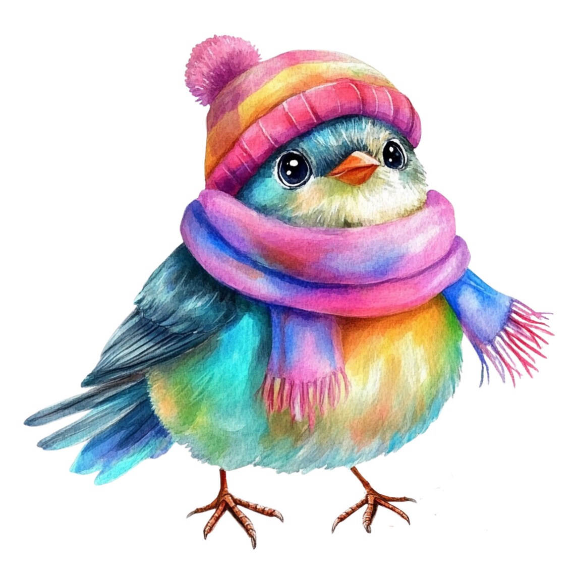 Winter Birds Clipart Set - Cute Watercolor Birds With Scarves and Hats ...