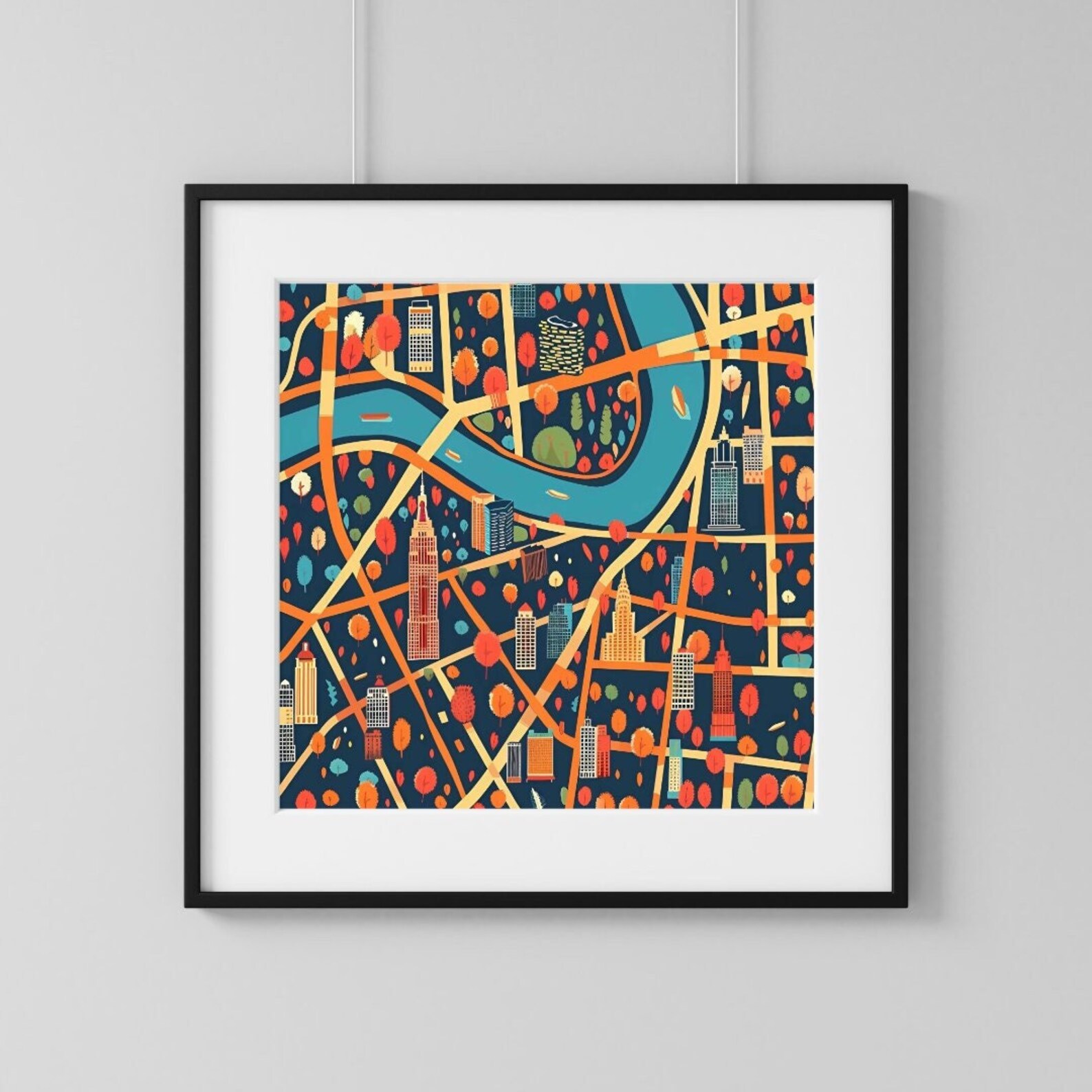 Colorful City Map Art Print - Vibrant Urban Landscape Illustration ...