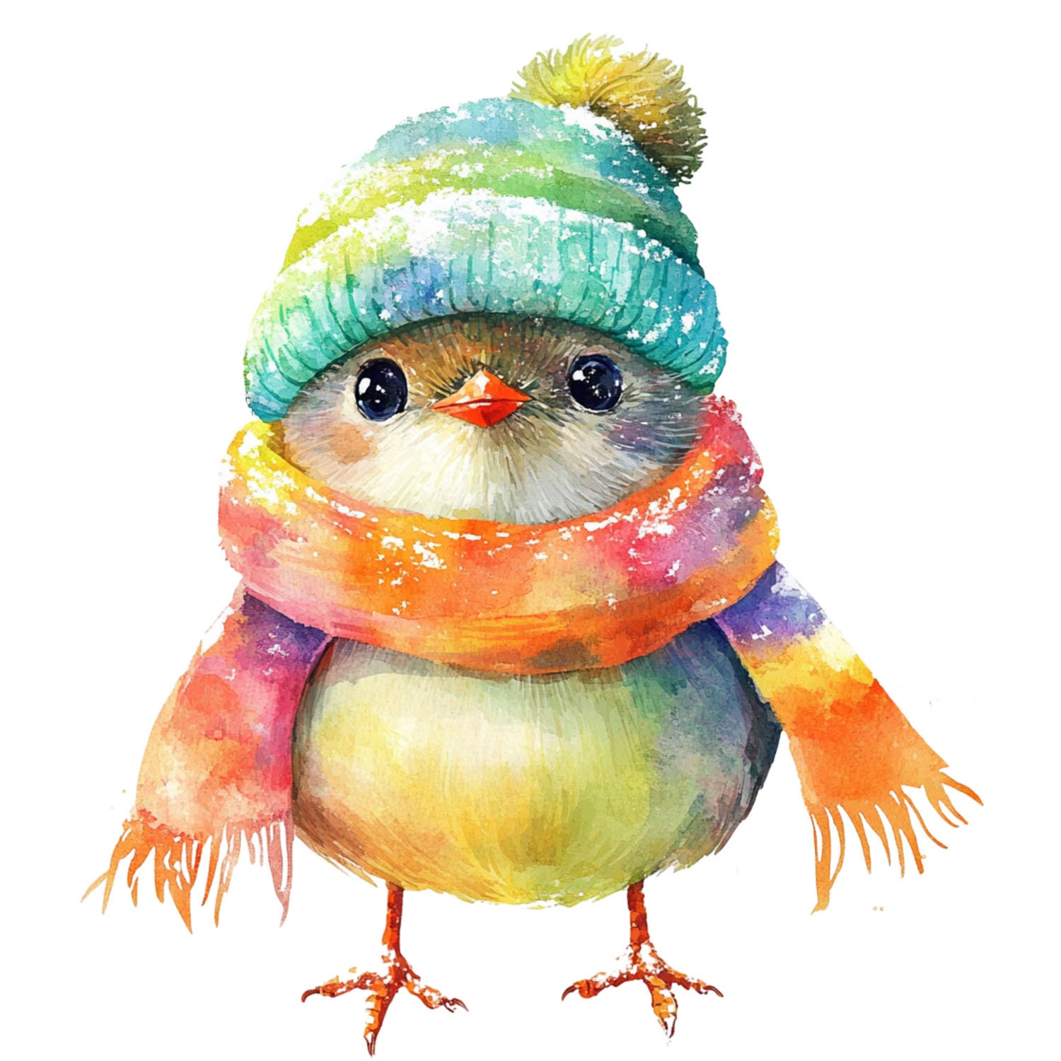 Winter Birds Clipart Set - Cute Watercolor Birds With Scarves and Hats ...