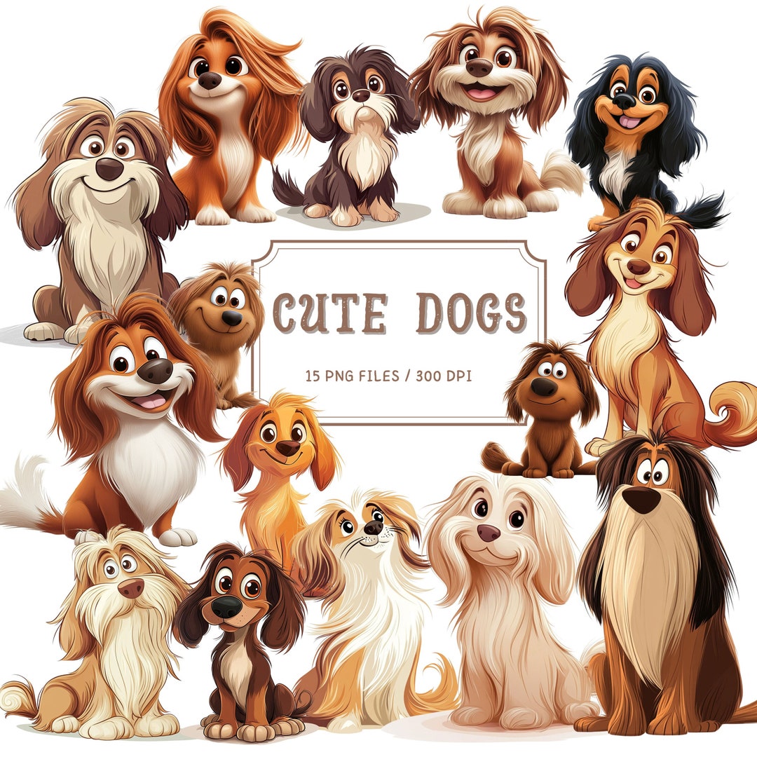 Cute Dogs Clipart Set - Adorable Cartoon Dogs PNG Files - Transparent ...