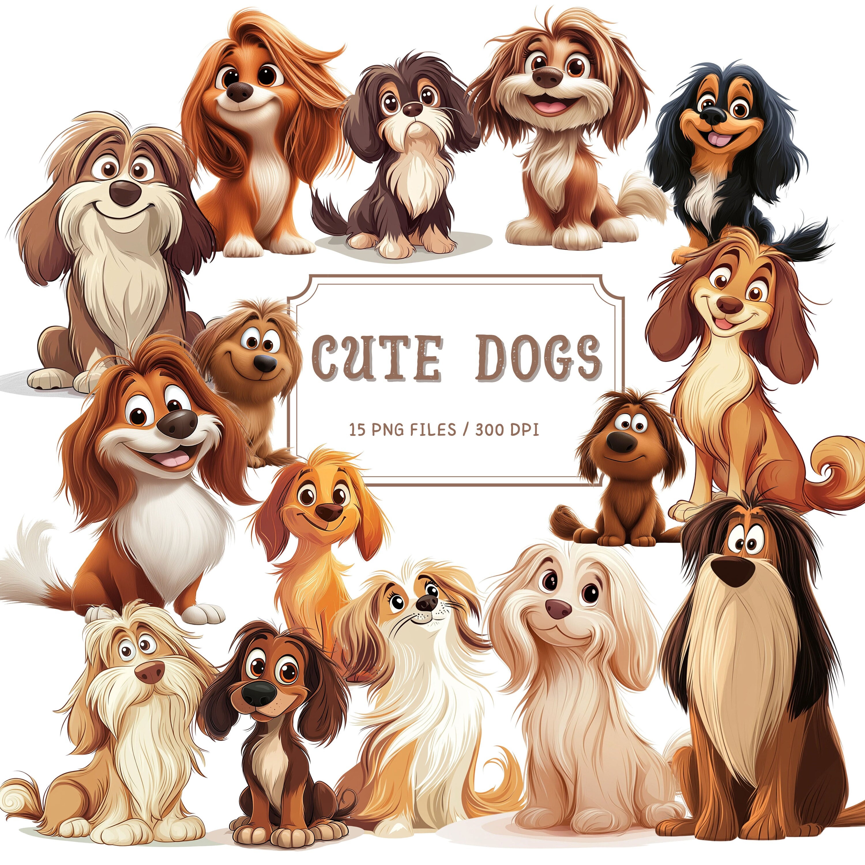 Cute Dogs Clipart Set - Adorable Cartoon Dogs PNG Files - Transparent ...