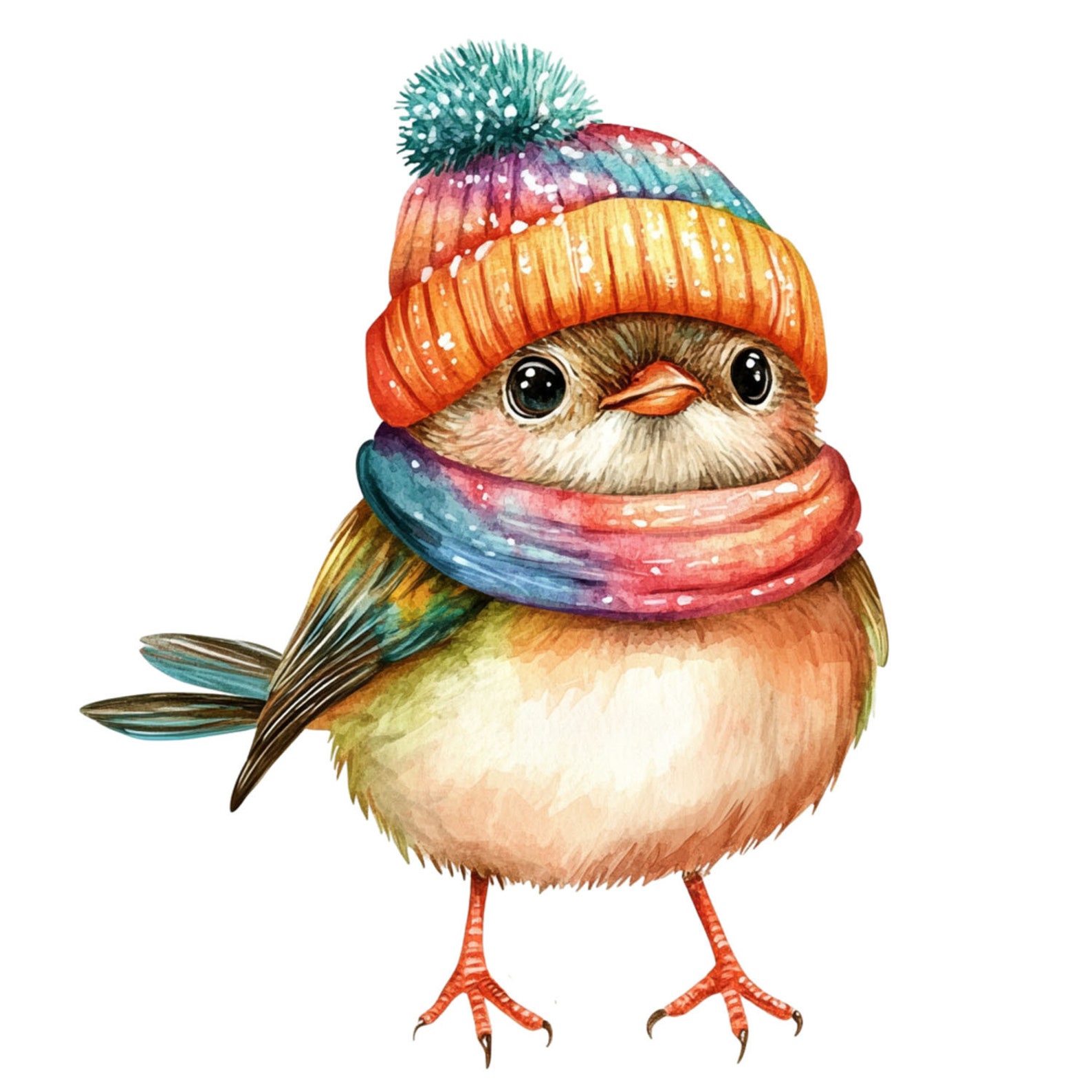 Winter Birds Clipart Set - Cute Watercolor Birds With Scarves and Hats ...