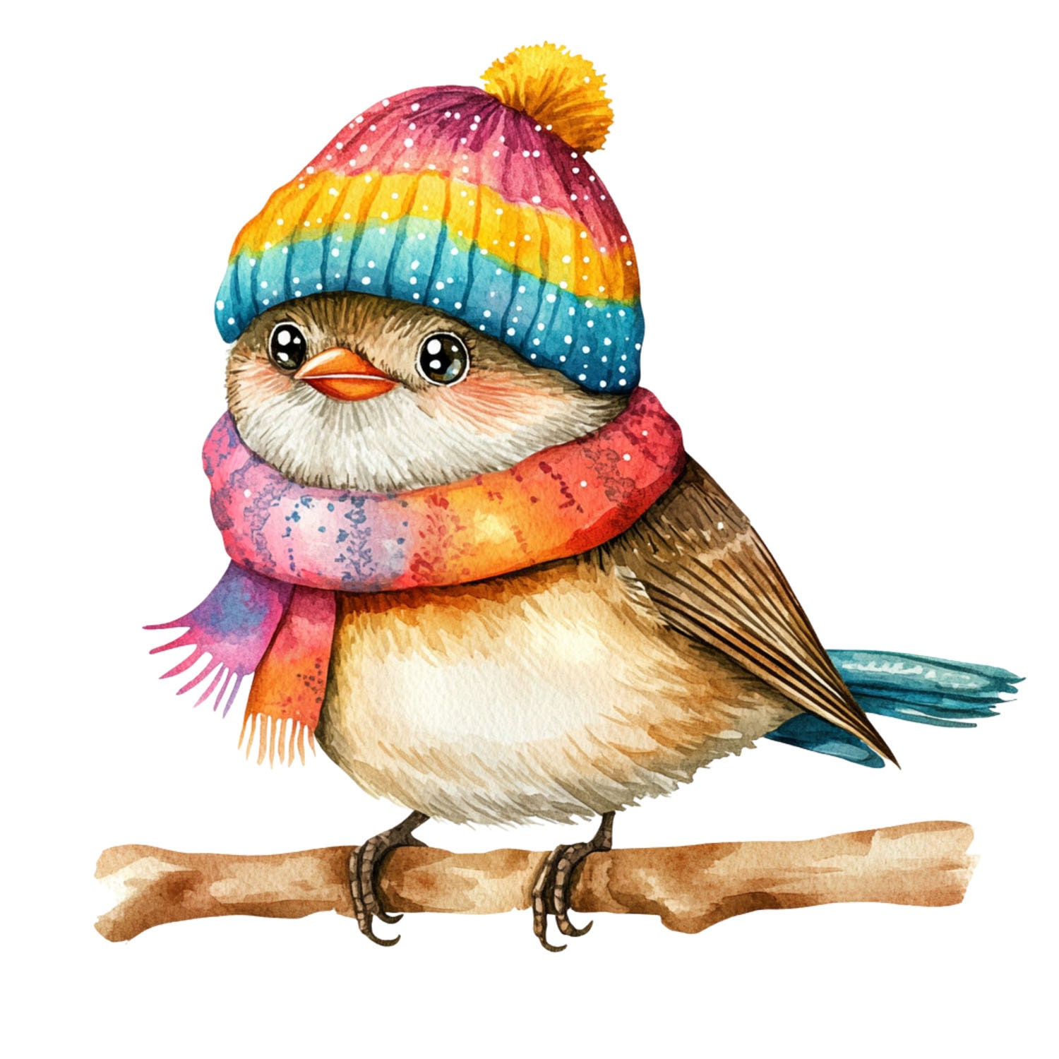 Winter Birds Clipart Set - Cute Watercolor Birds With Scarves and Hats ...