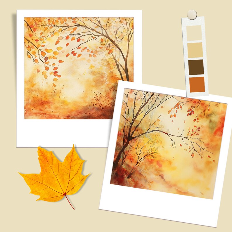 10 Autumn-themed Watercolor Digital Backgrounds, 15x15 Inches PNG Files ...